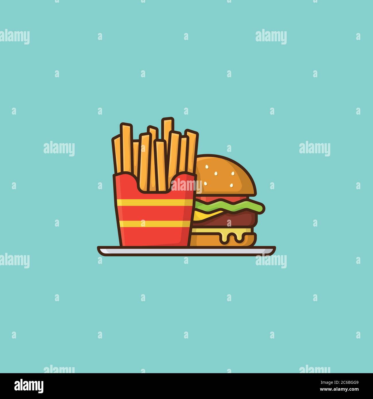 Box of french fries and Hamburger on tablet vector illustration for ...