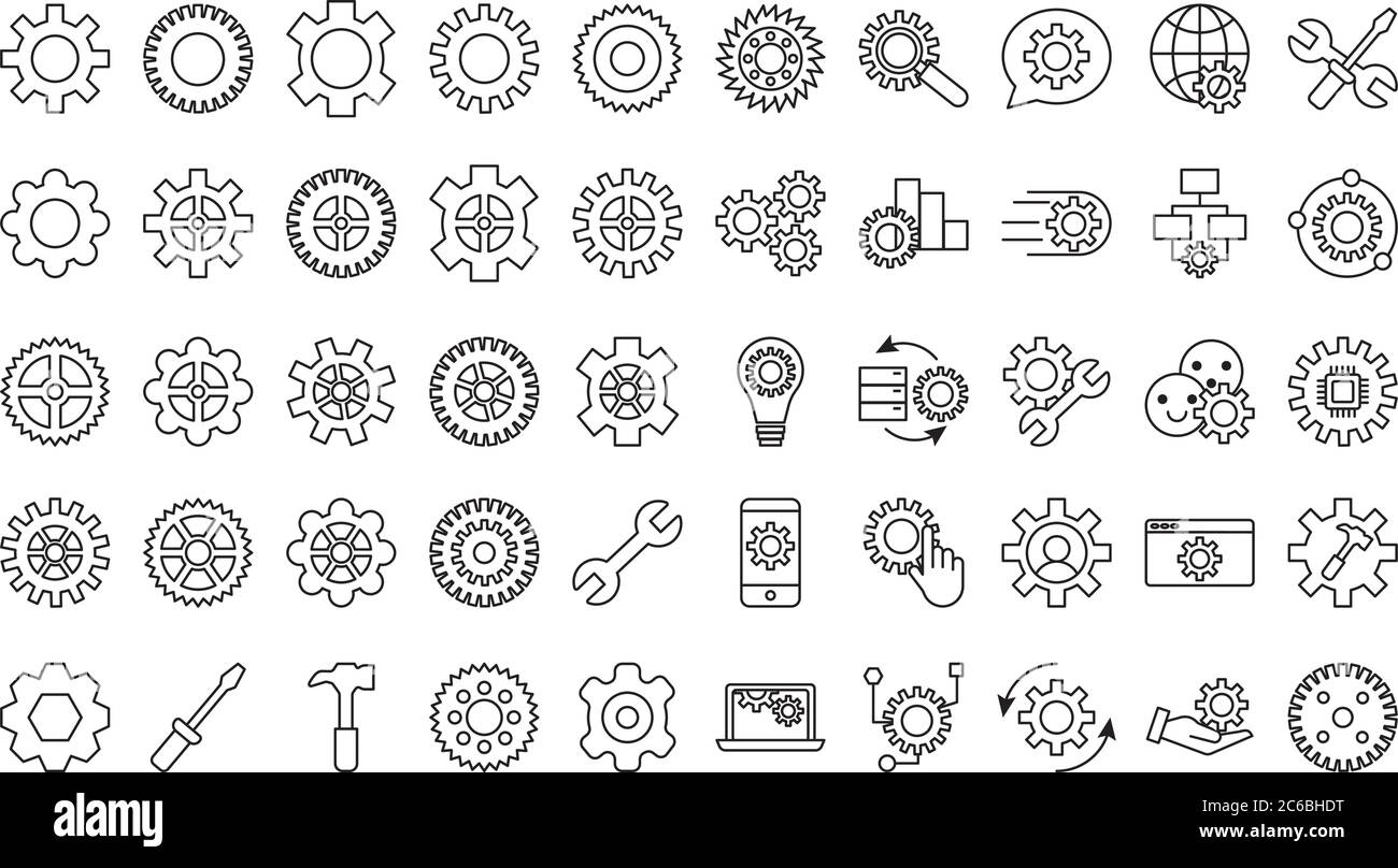bundle of gears machine set icons vector illustration design Stock ...