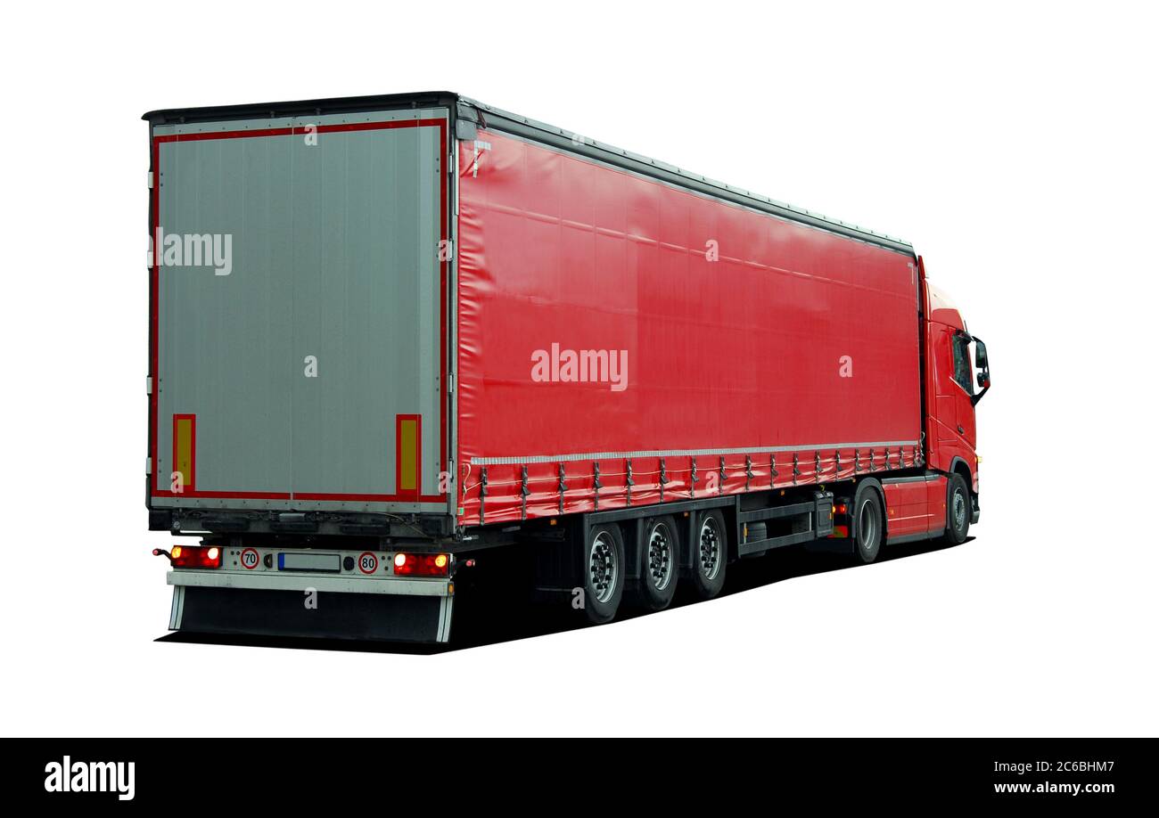 large truck with semi trailer rear view Stock Photo - Alamy