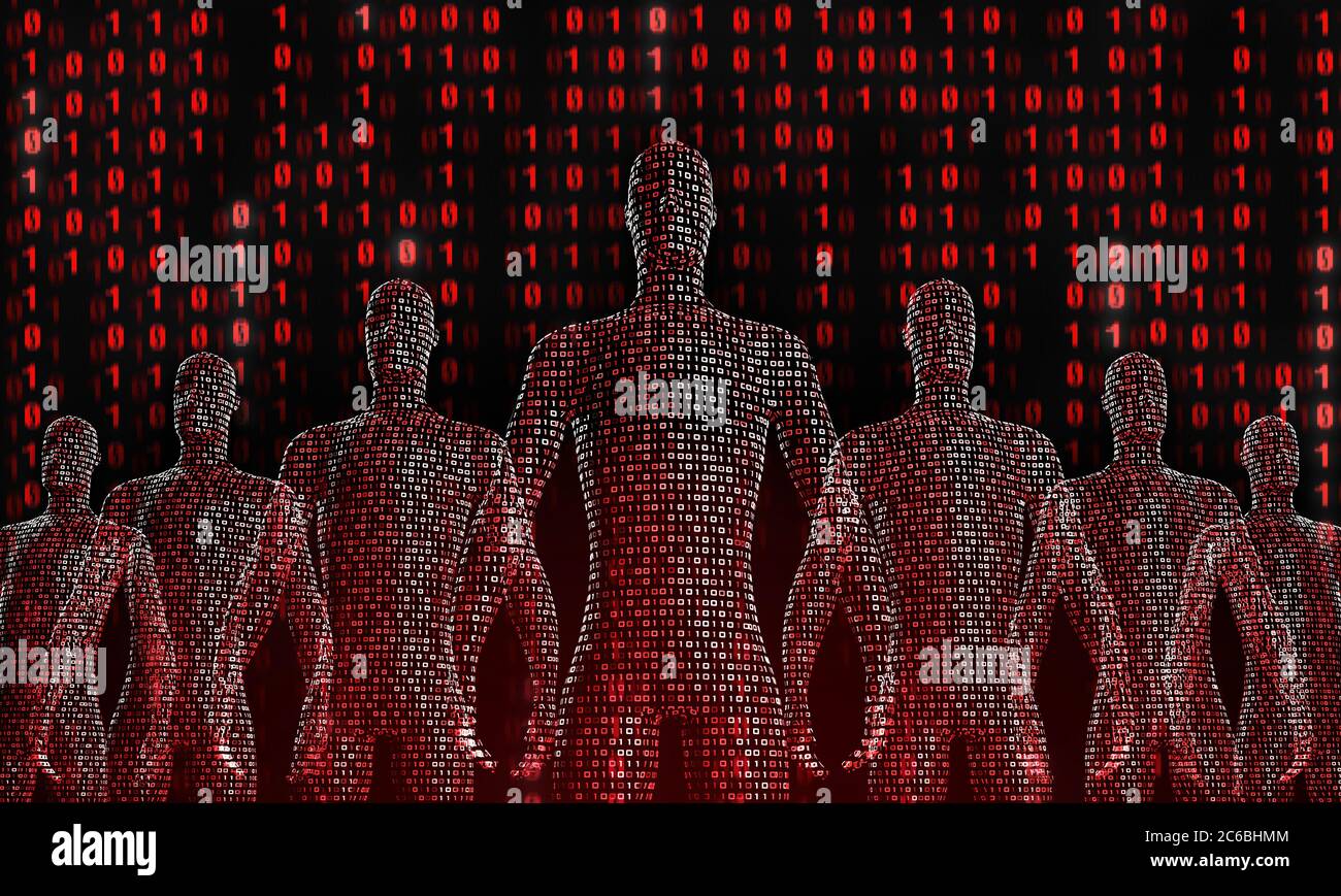 Crowd of standing digital people. The concept of the symbiosis of man ...