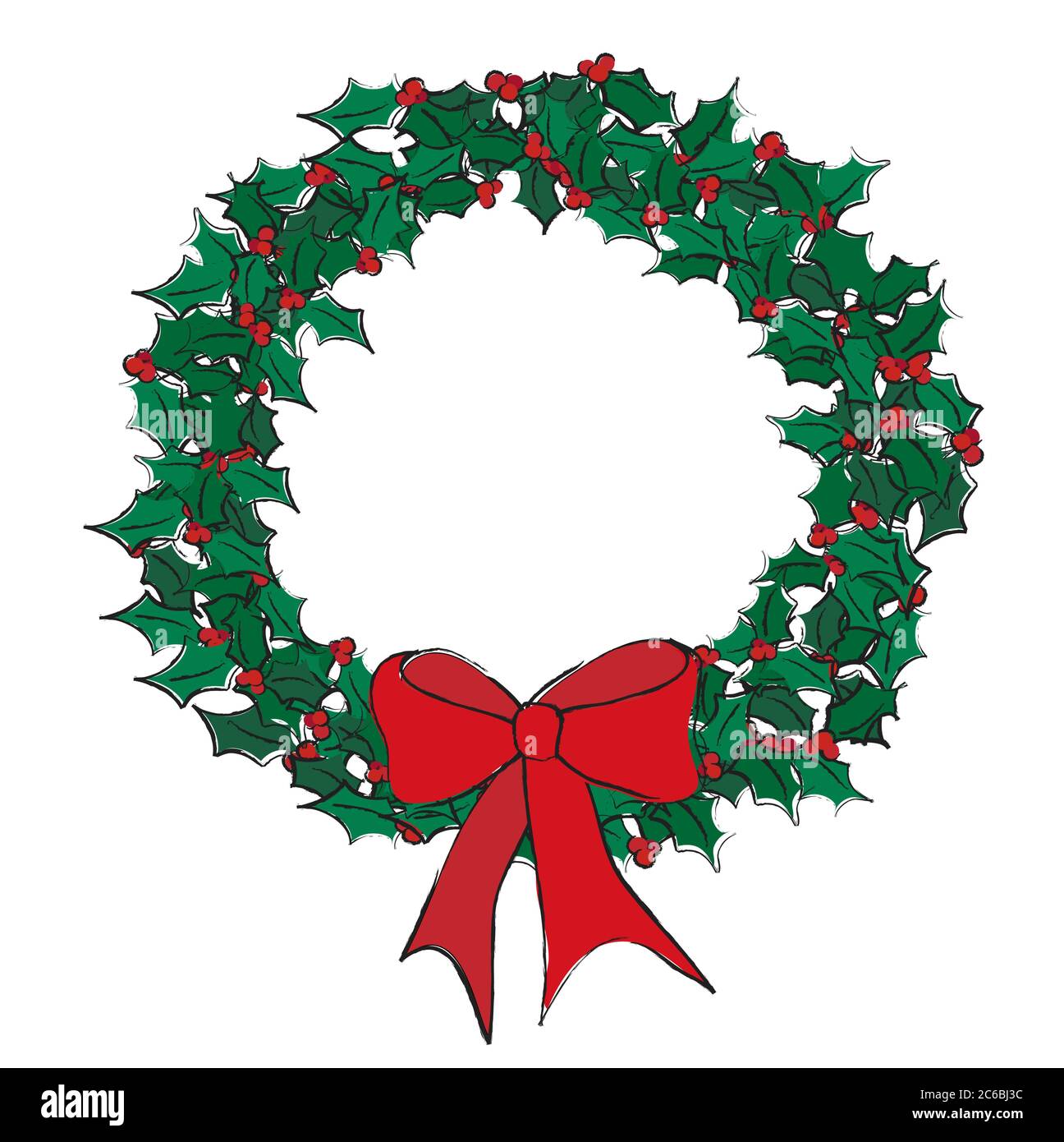 A vector illustration of a holly wreath on white. Sketch style with ...
