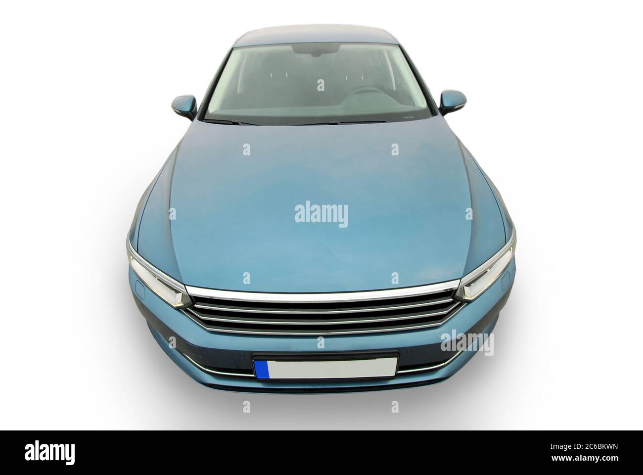 car front view, blue hatchback on white background Stock Photo - Alamy