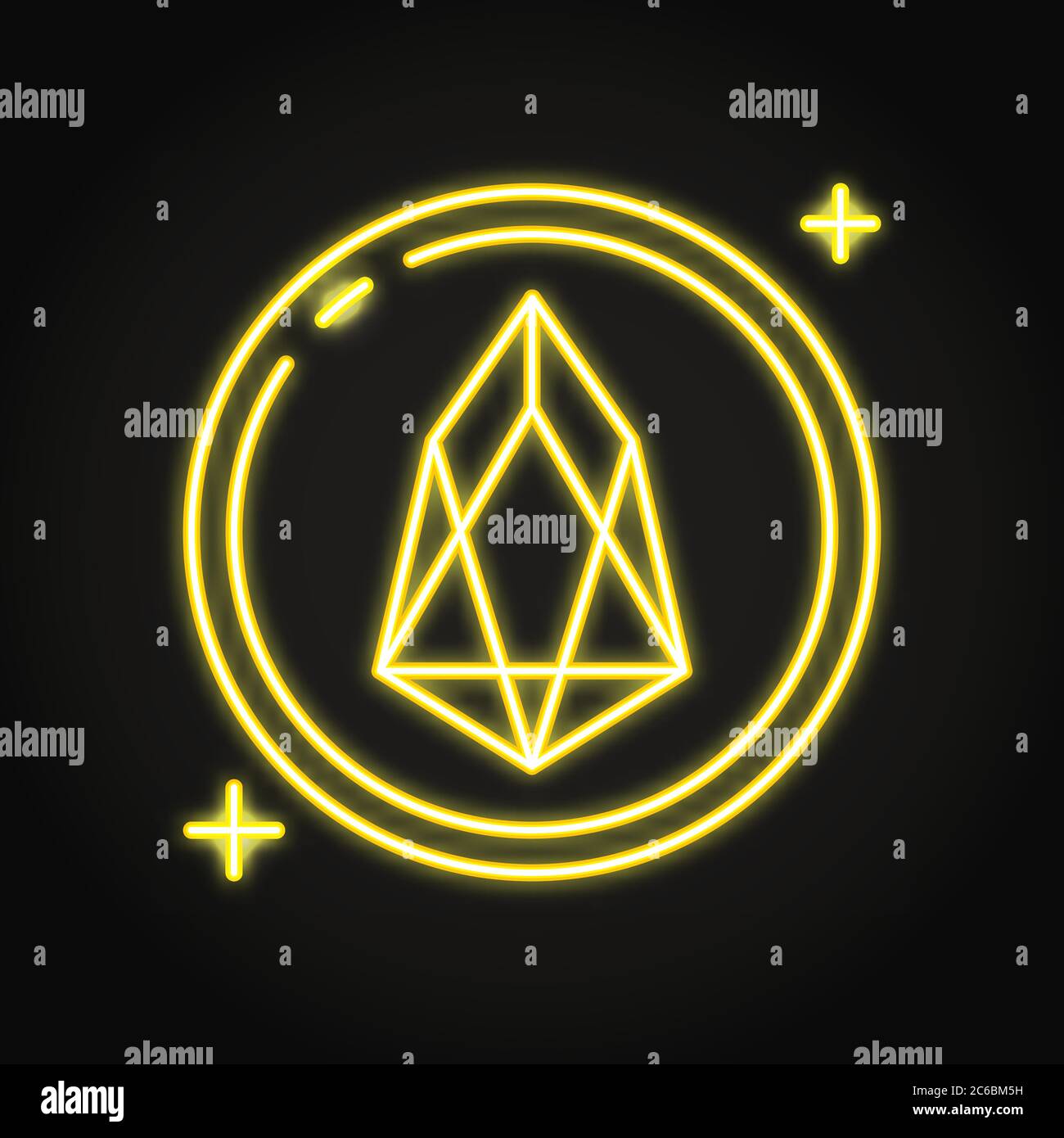 EOS altcoin icon in neon style. Shining cryptocurrency coin symbol ...