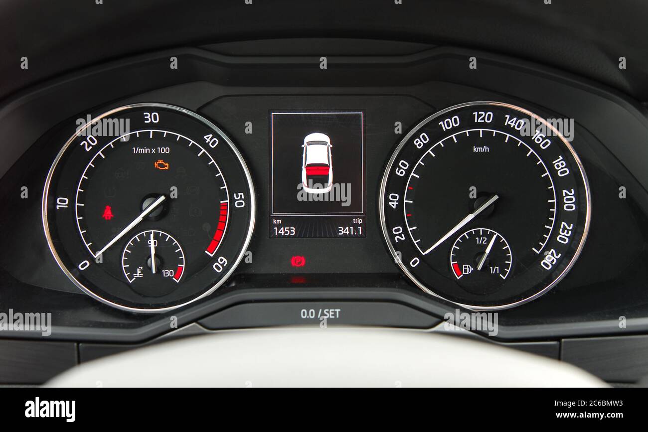 car instruments panel, car illuminated dashboard, illuminated ...
