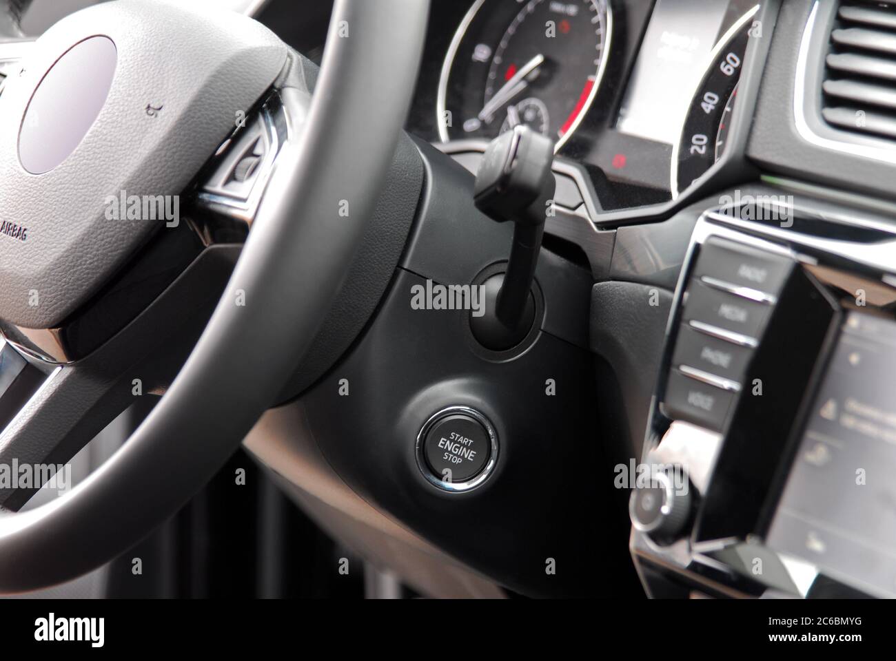 Start engine button, Start stop engine button on a modern car dashboard ...