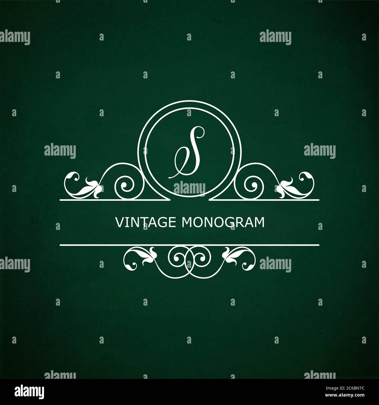 Monogram of the letter S, in retro floral style on green chalkboard ...