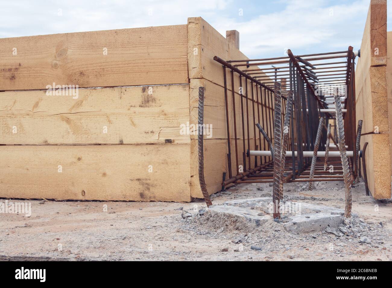 Cropped Reinforced concrete pile for the foundation of the building ...