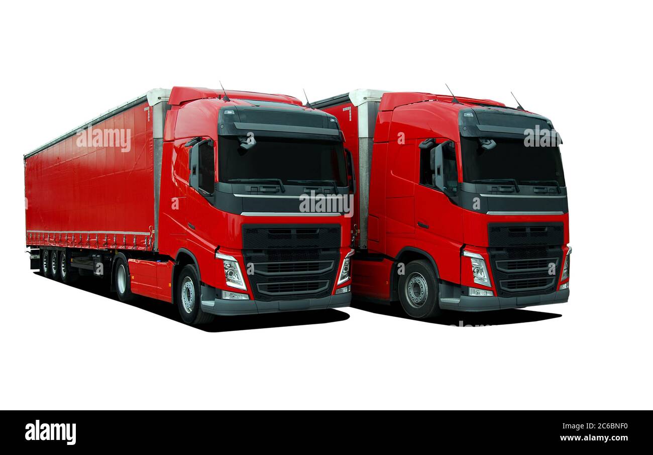 two truck with semi trailers, two large truck with semi trailer on a ...