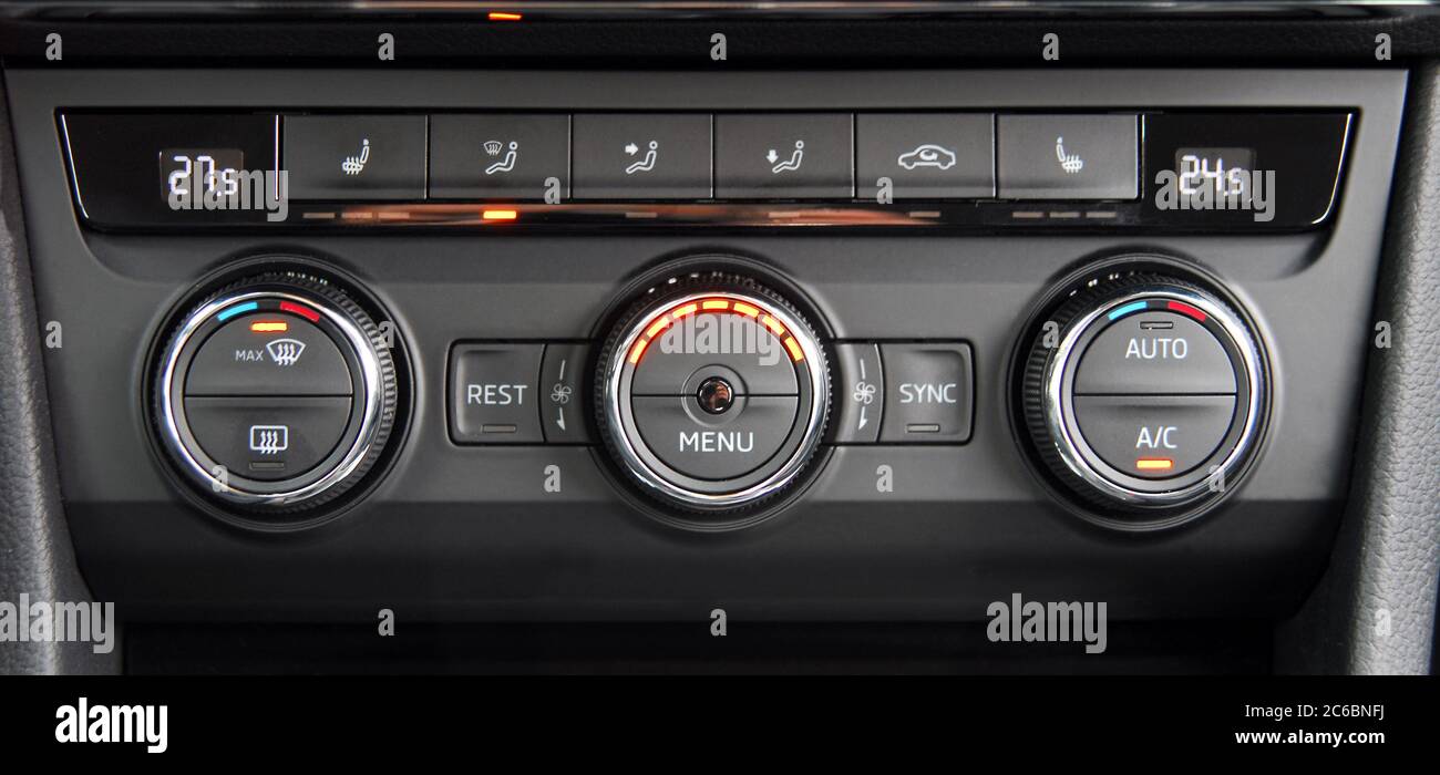 manual switches the air conditioning on the dashboard of the car Stock ...