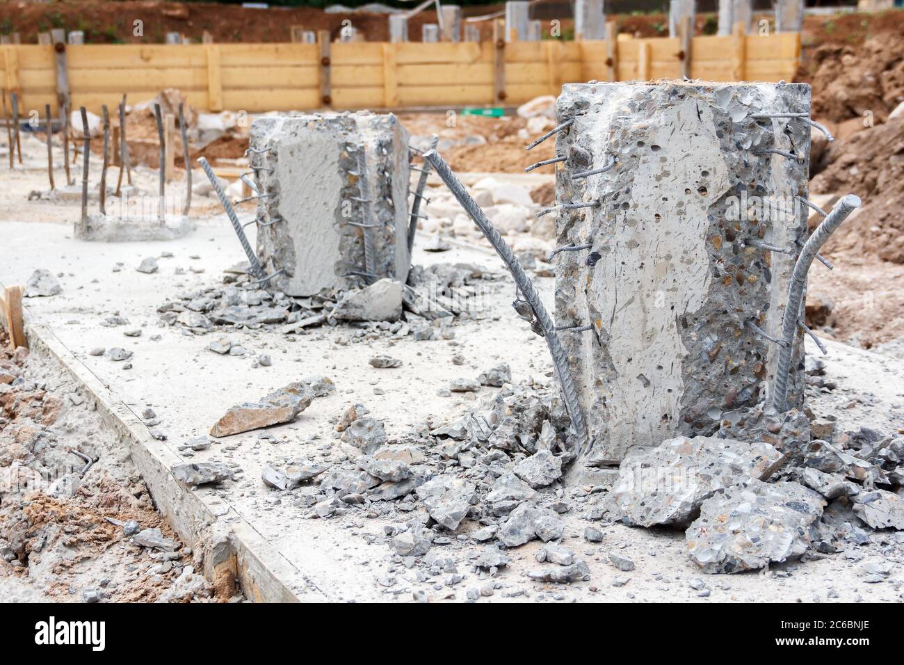Reinforced concrete piles for the foundation of the building. Materials ...