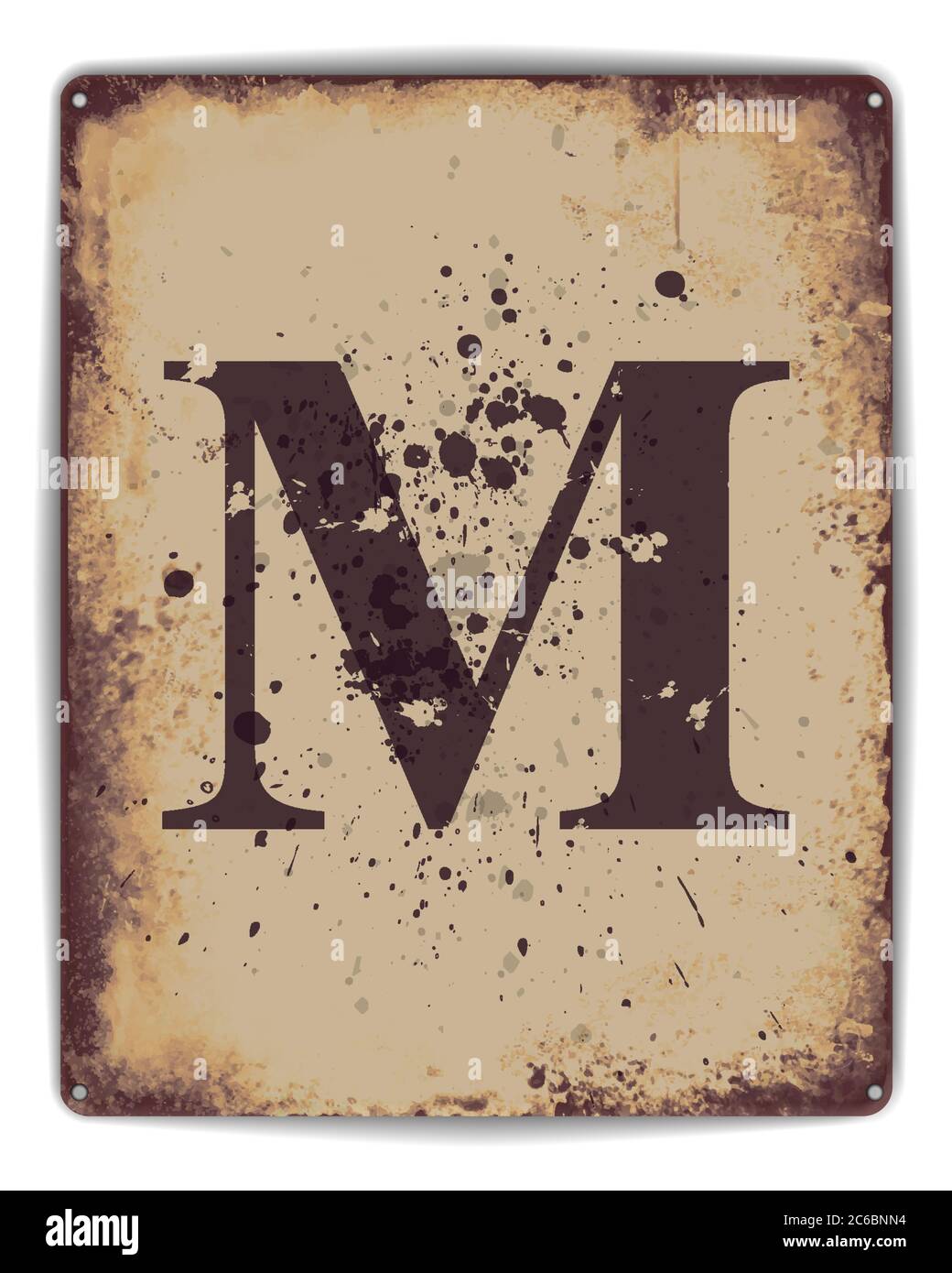 Retro tin plate style poster with capital letter M monogram. EPS10 ...