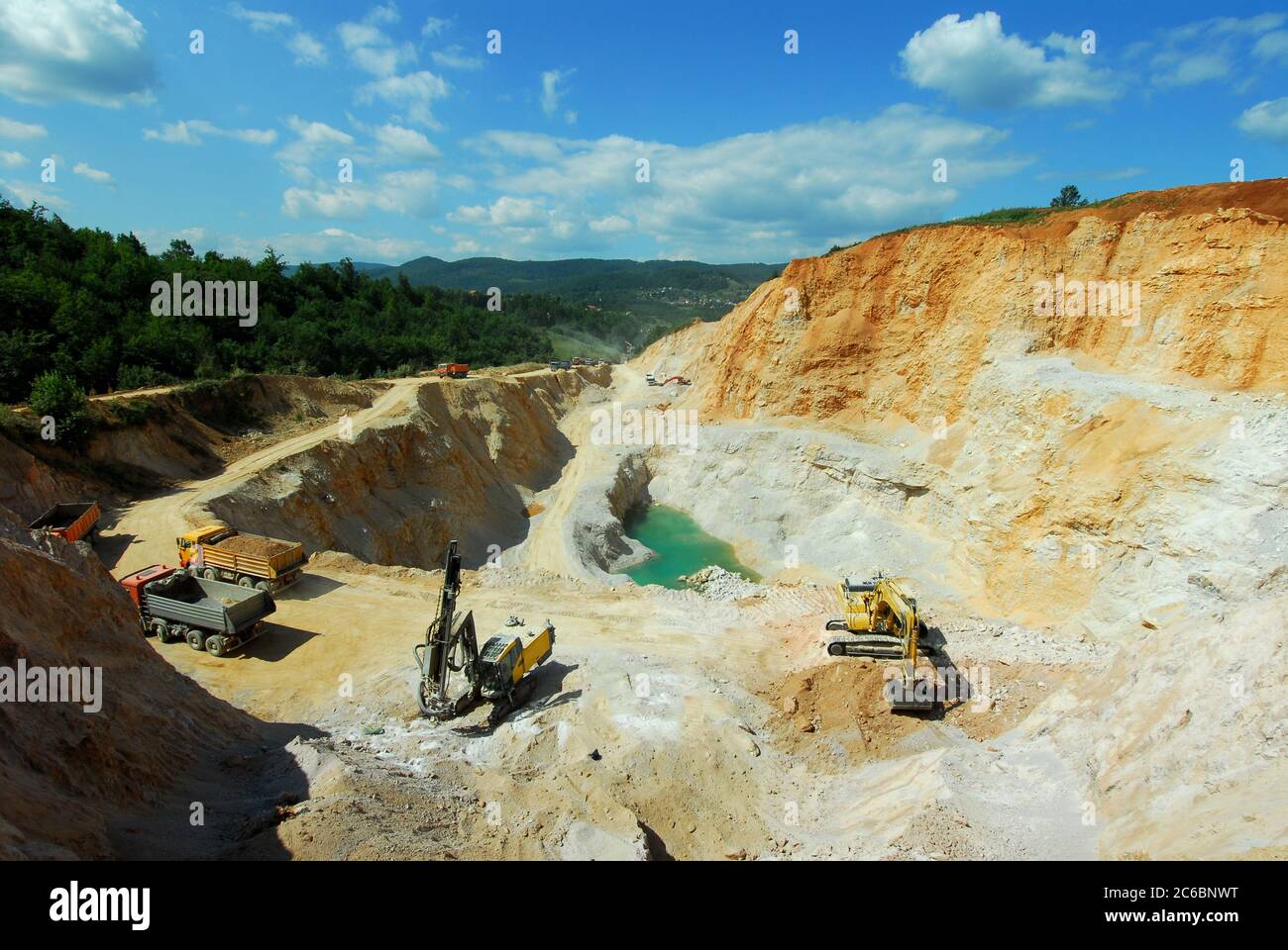 machinery in a quarry, Yellow excavator, dredge, Yellow excavator and ...