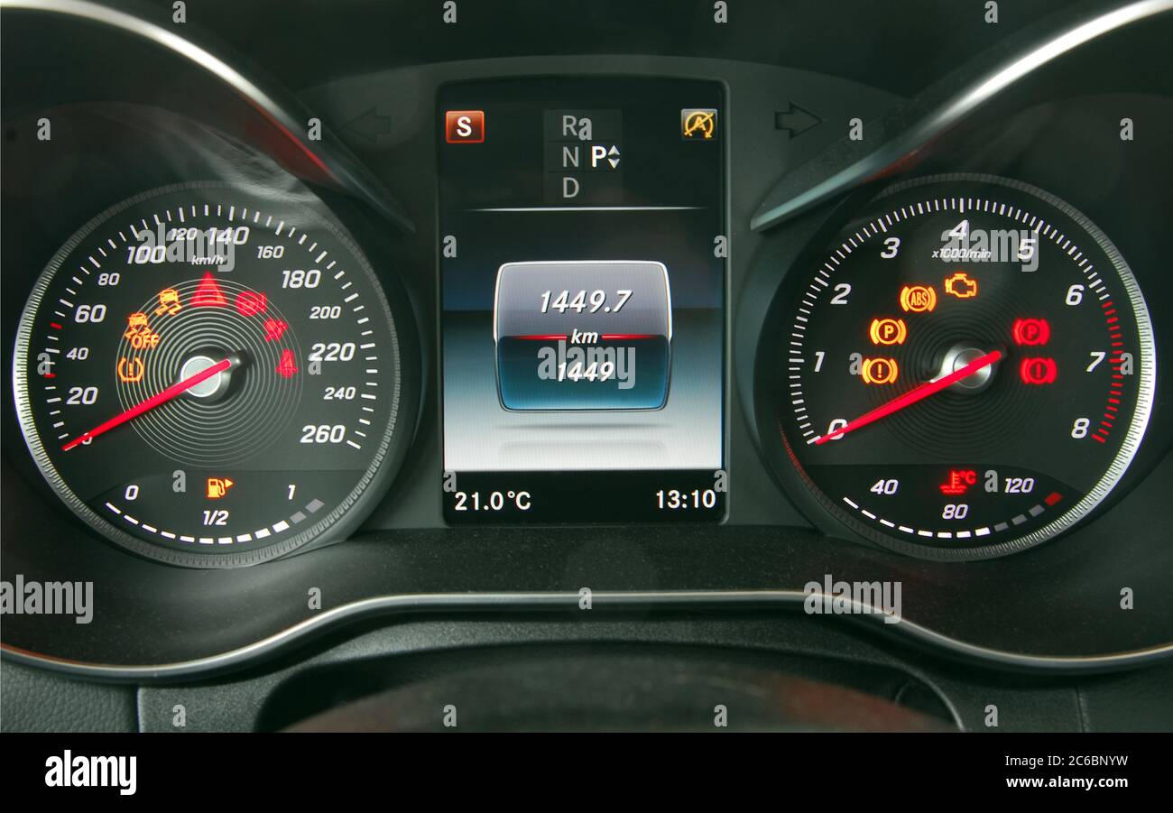 car instruments panel, car illuminated dashboard, illuminated ...