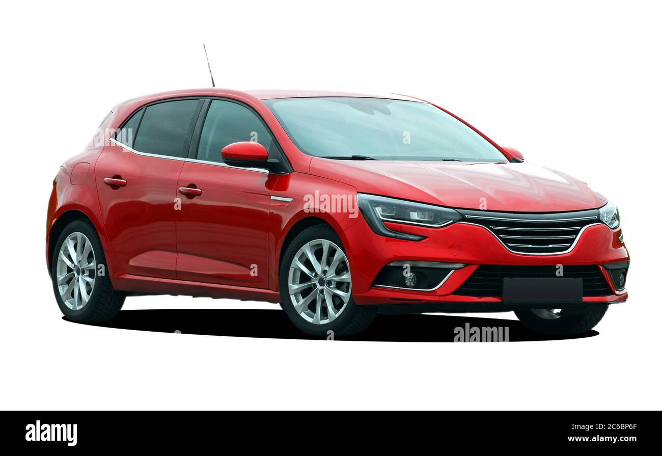 red passenger car, red passenger car on a white background Stock Photo ...