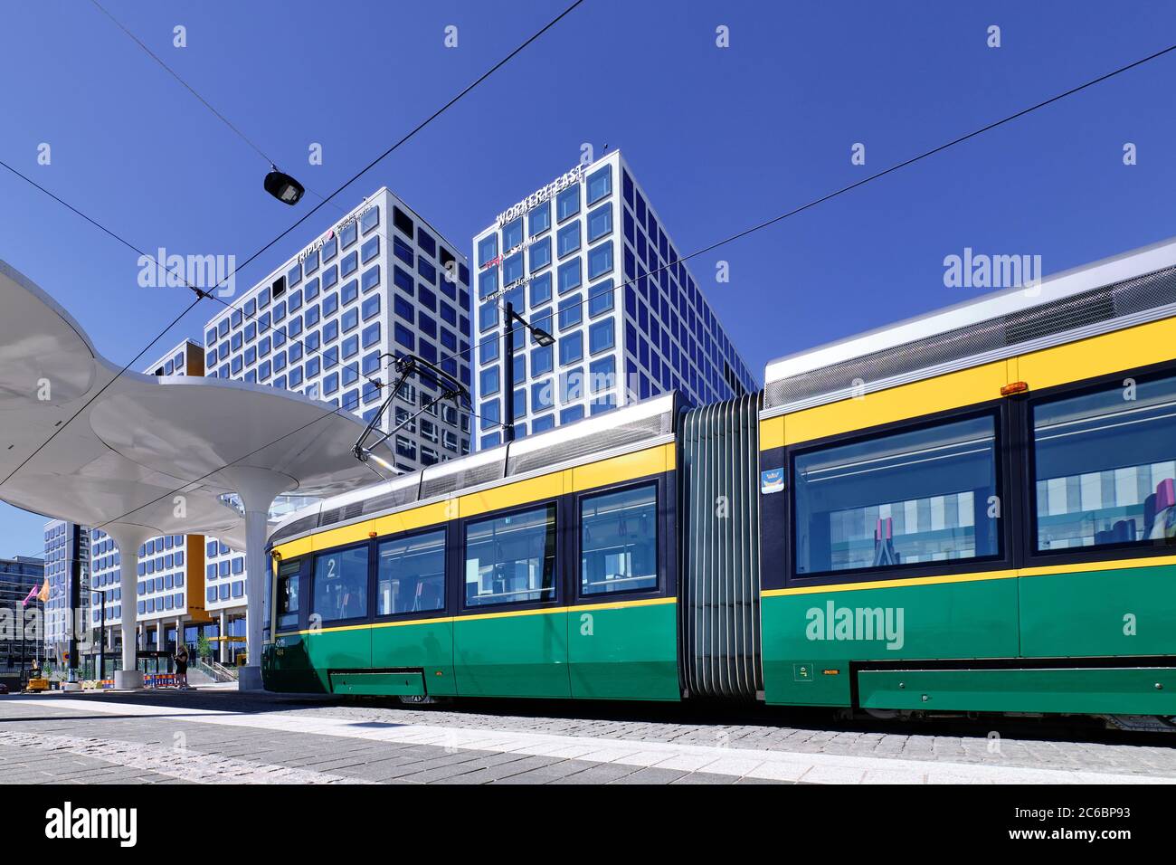 Helsinki, Finland - June 12, 2020: Tramway on the station near the ...