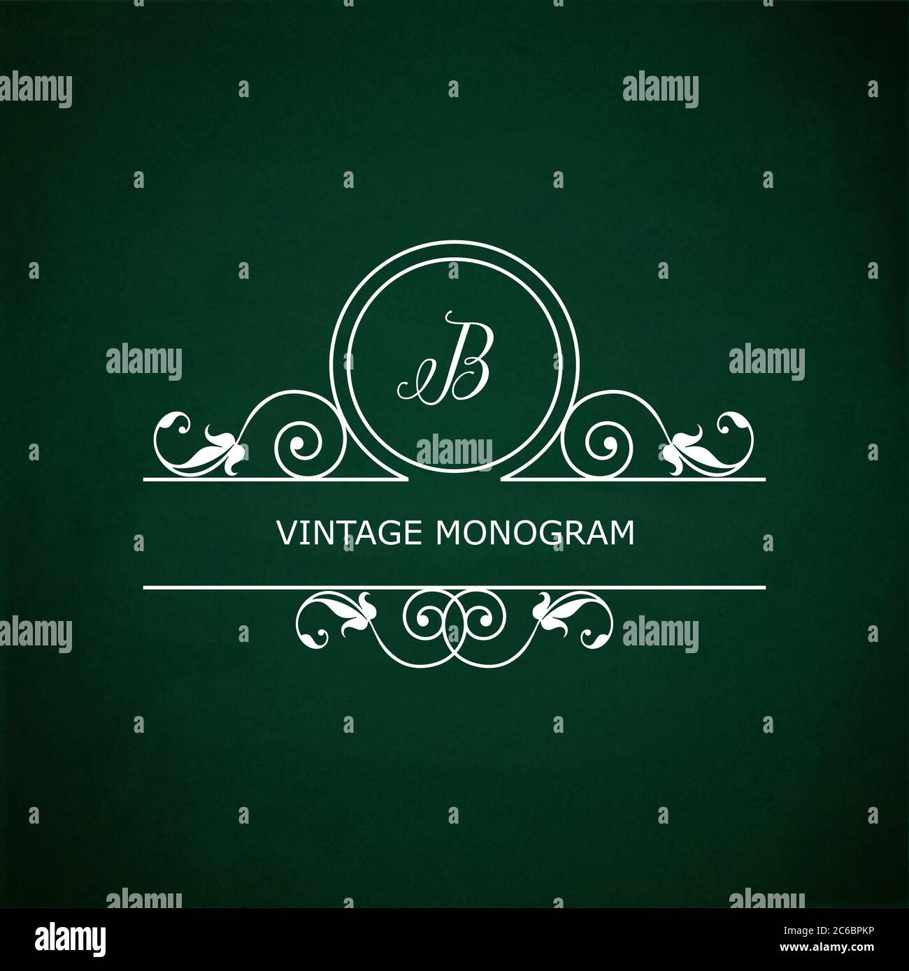 Monogram of the letter B, in retro floral style on green chalkboard ...