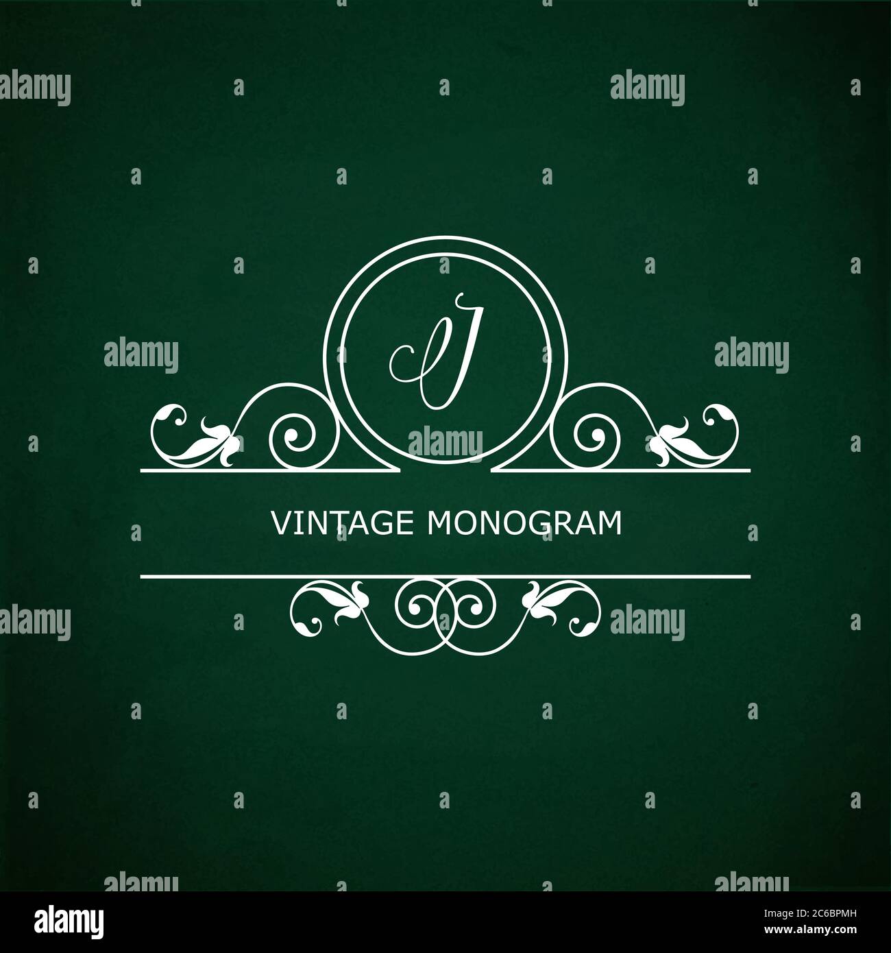 Monogram of the letter J, in retro floral style on green chalkboard ...