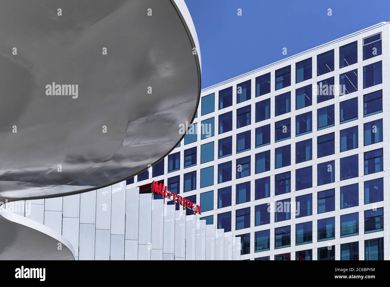 Helsinki, Finland - June 12, 2020: the facade of a brand new building ...