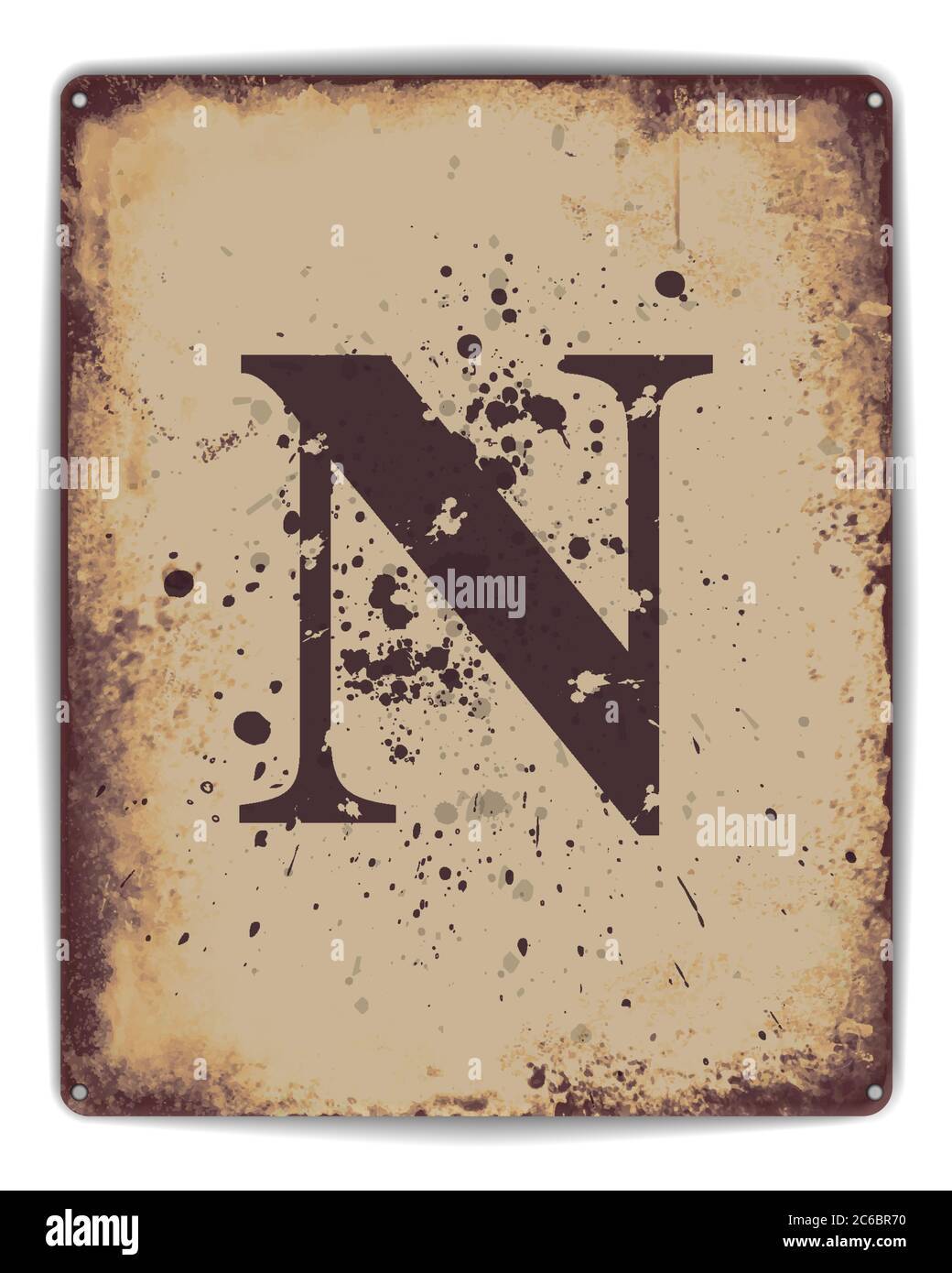 Retro tin plate style poster with capital letter N monogram. EPS10 ...