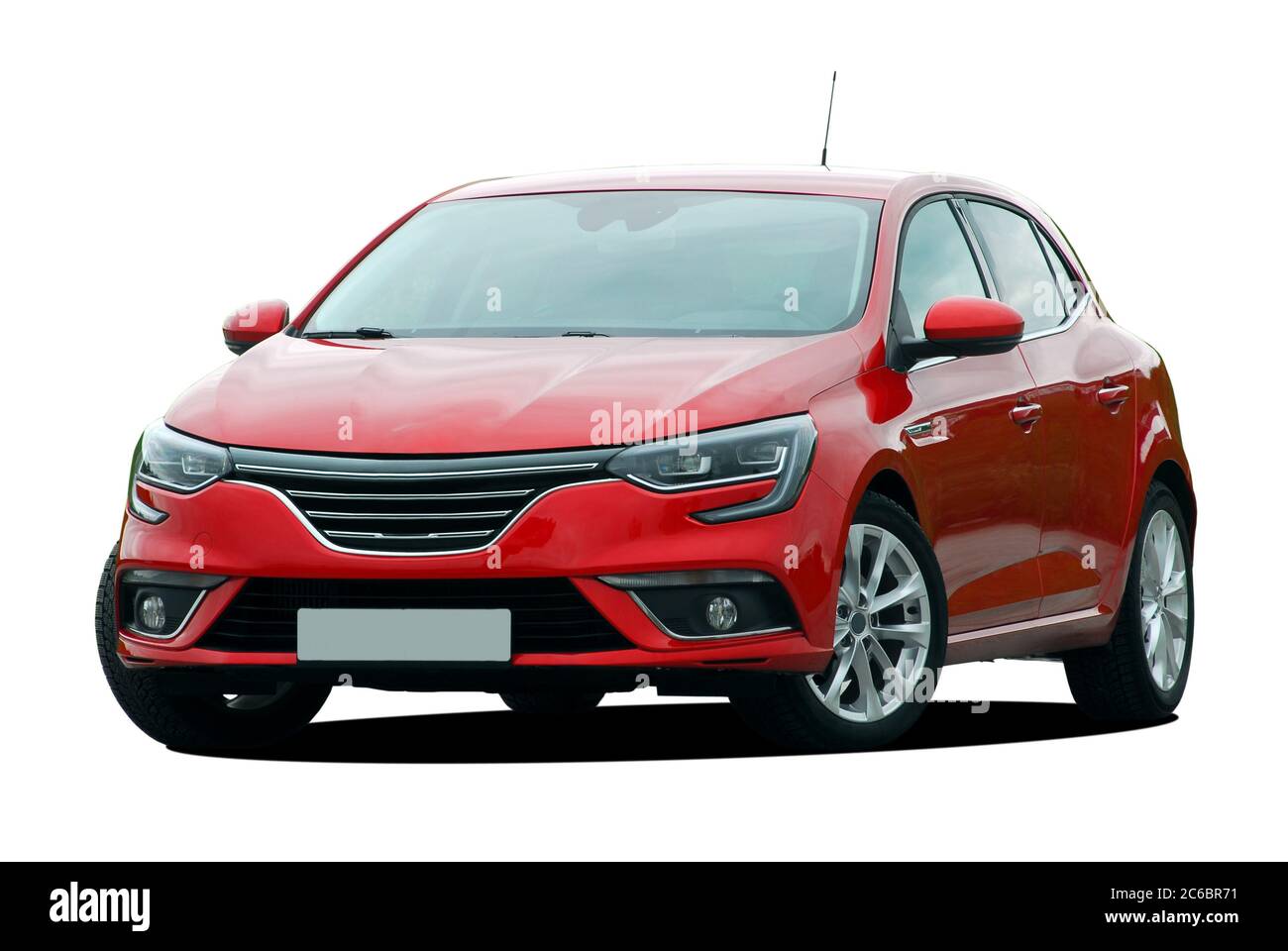 red passenger car, red passenger car on a white background Stock Photo ...