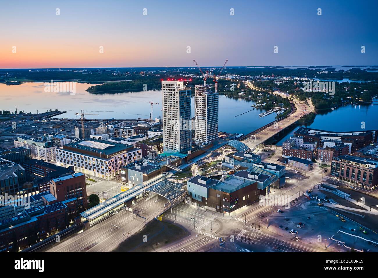 Helsinki, Finland - June 13, 2020: Aerial view of first skyscrapers in ...