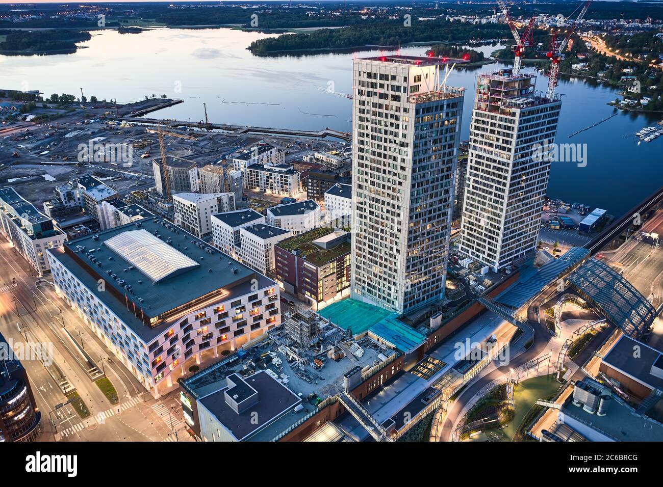 Helsinki, Finland - June 13, 2020: Aerial view of first skyscrapers in ...