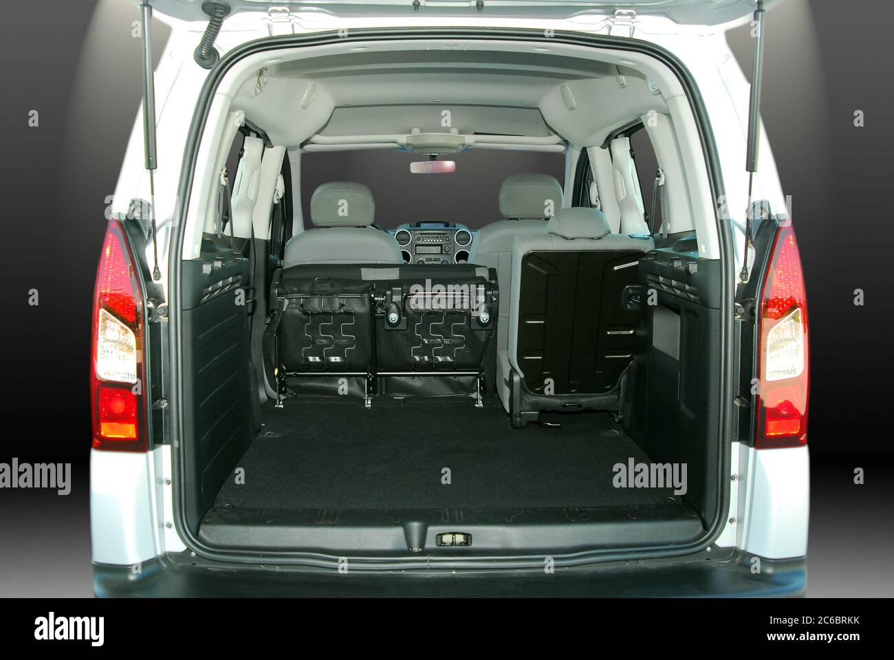 Car trunk. Empty car trunk with folded seats. Empty trunk with folded ...