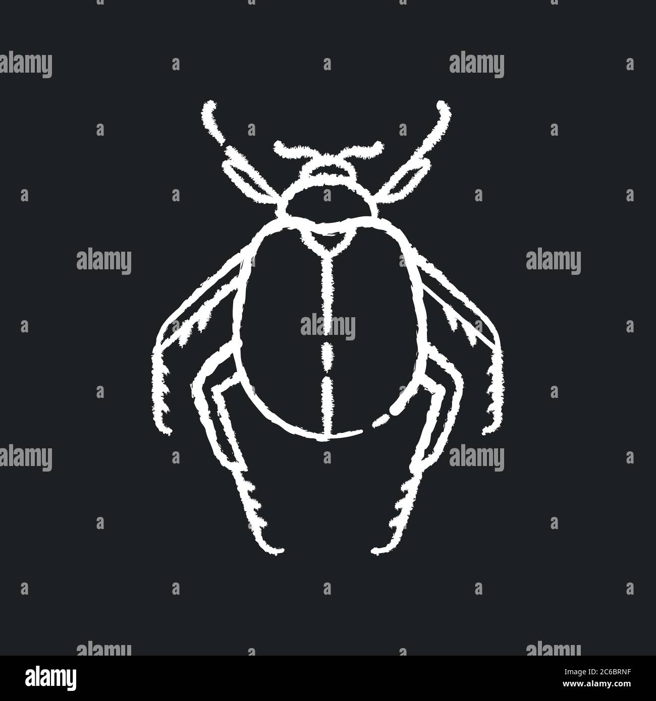 Scarab beetle chalk white icon on black background. Small arthropod ...