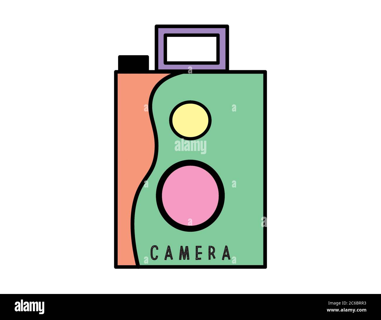 A set of whimsical flat design camera illustrations in pastel colors ...