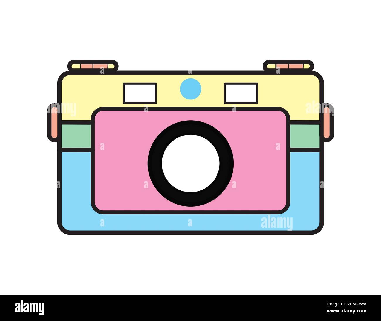 A set of whimsical flat design camera illustrations in pastel colors ...