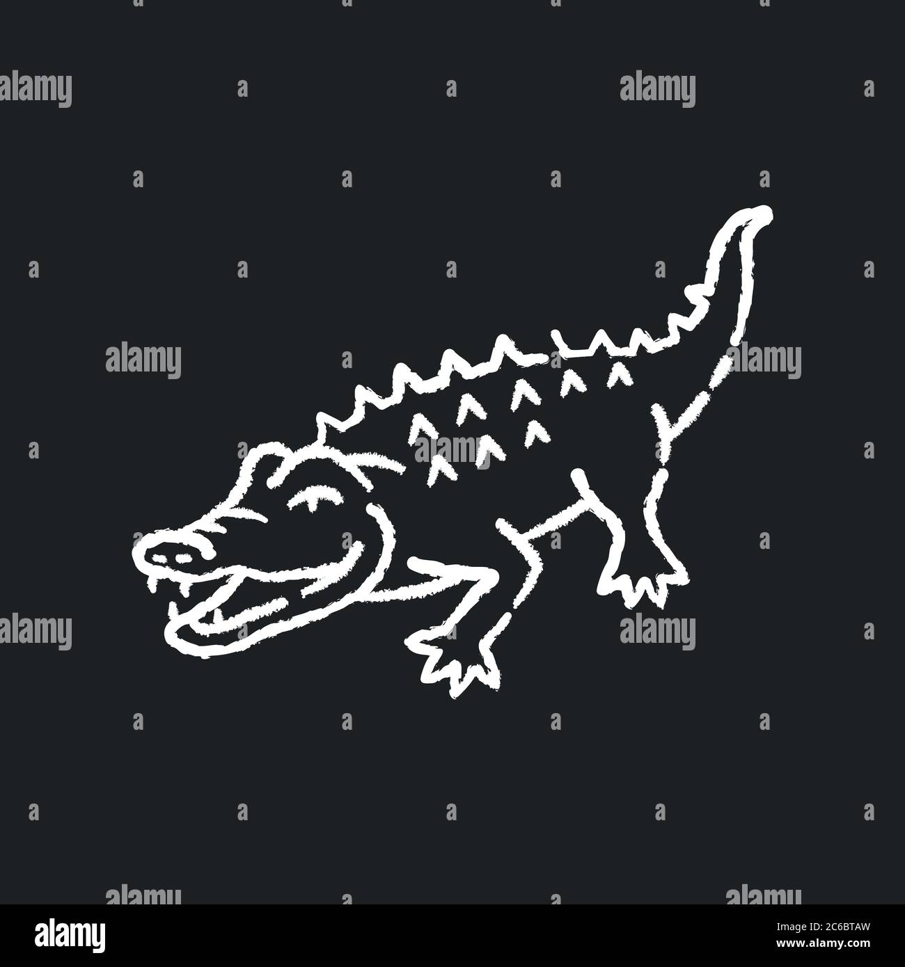 Alligator chalk white icon on black background. Exotic wildlife ...