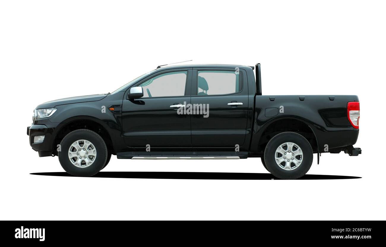 Black pick-up on a white background Stock Photo - Alamy