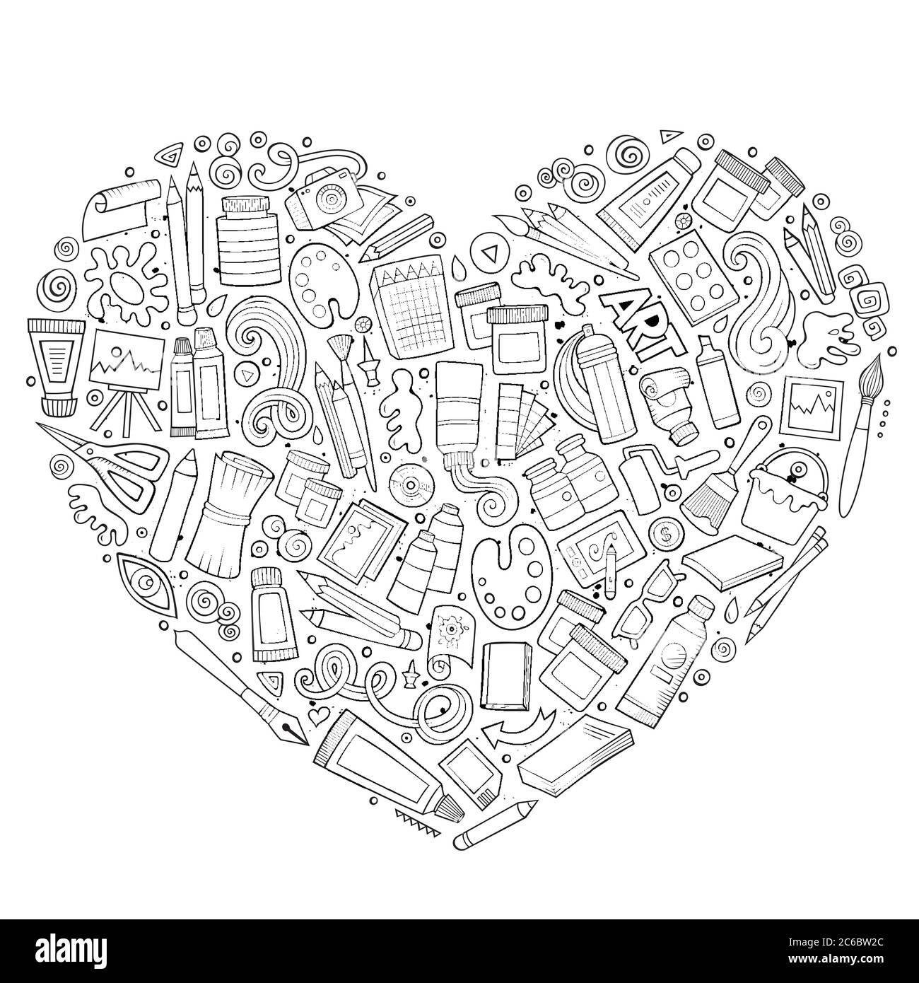 Line art vector set of Art cartoon doodle objects Stock Vector Image ...