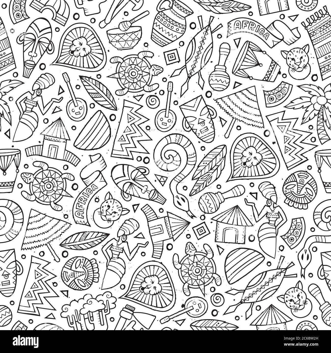 Cartoon cute hand drawn African seamless pattern Stock Vector Image ...