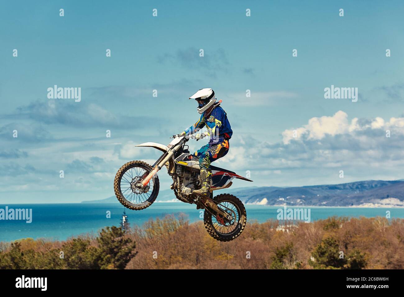 Extreme concept, challenge yourself. Extreme jump on a motorcycle on a ...