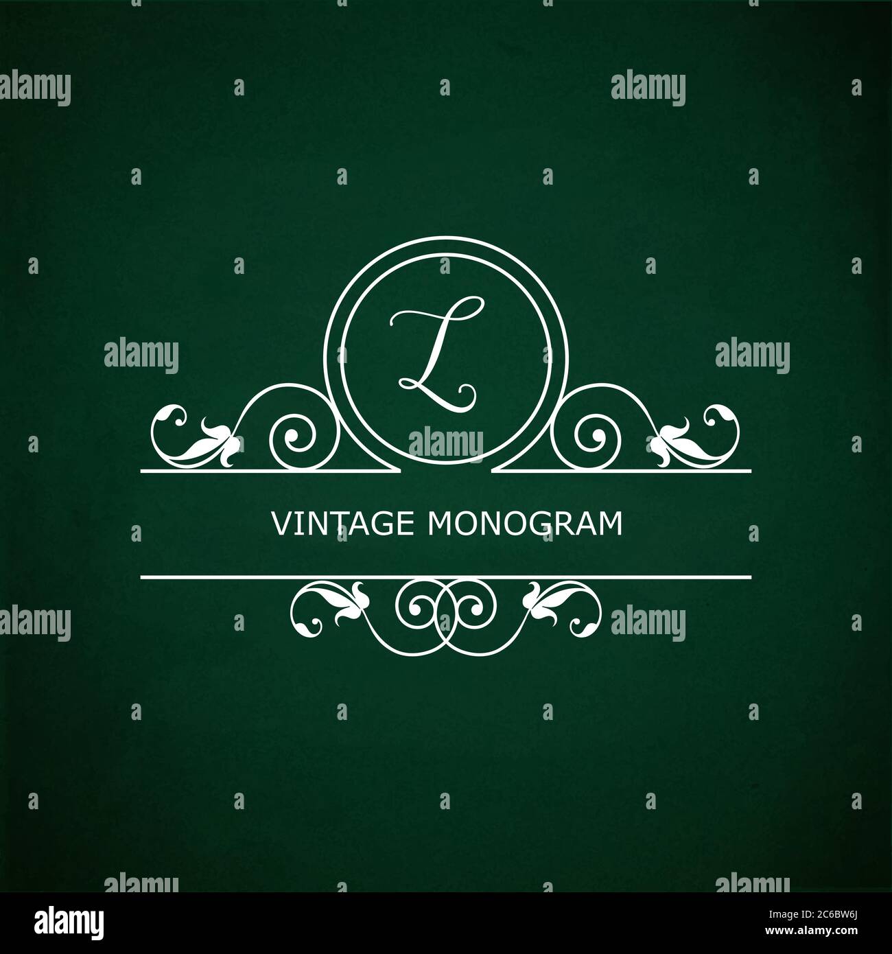 Monogram of the letter L, in retro floral style on green chalkboard ...