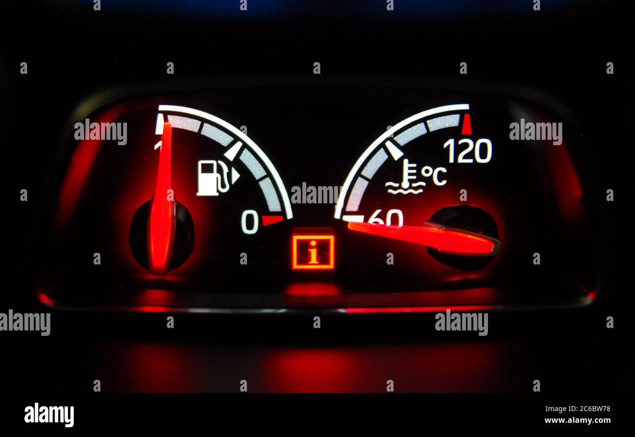 Instrument panel of the car. Analog instruments for the amount of fuel ...