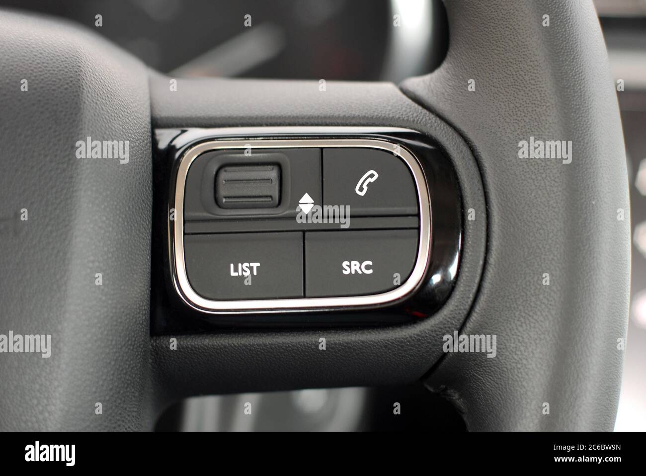 Steering wheel button. Detail on the steering wheel with controls Stock ...