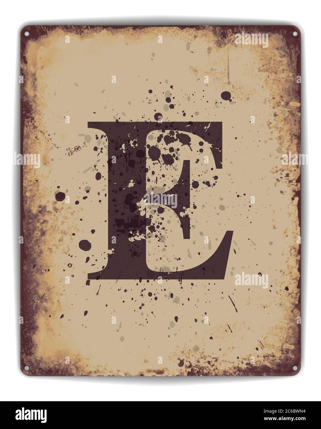 Retro tin plate style poster with capital letter E monogram. EPS10 ...