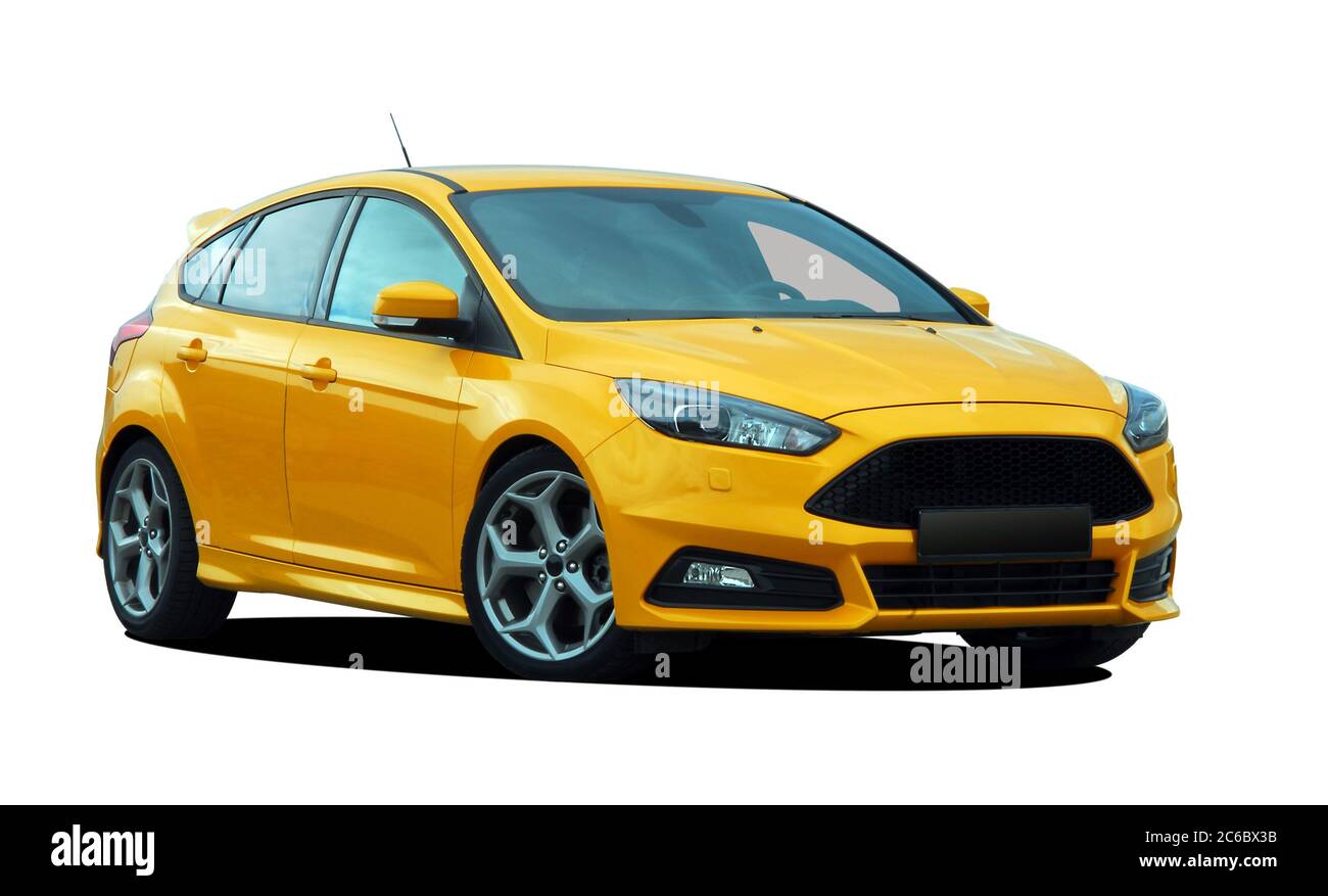 Sports car front view. Yellow sports car on white background Stock ...