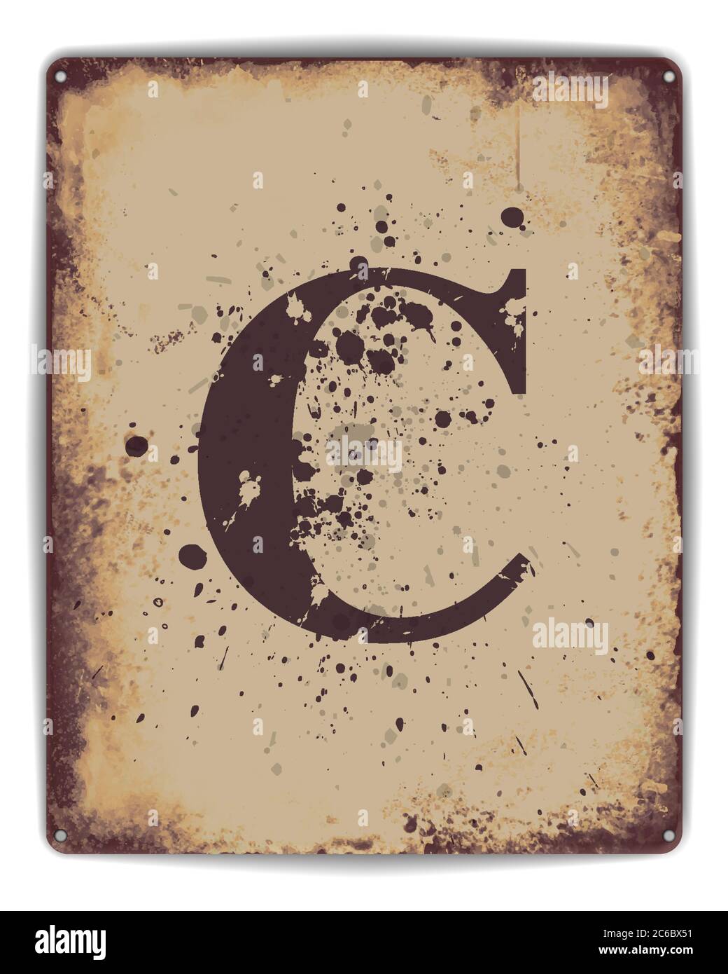 Retro tin plate style poster with capital letter C monogram. EPS10 ...