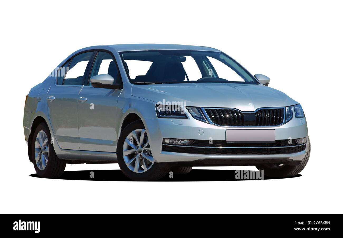 White car. White car on white background. Sedan Stock Photo - Alamy