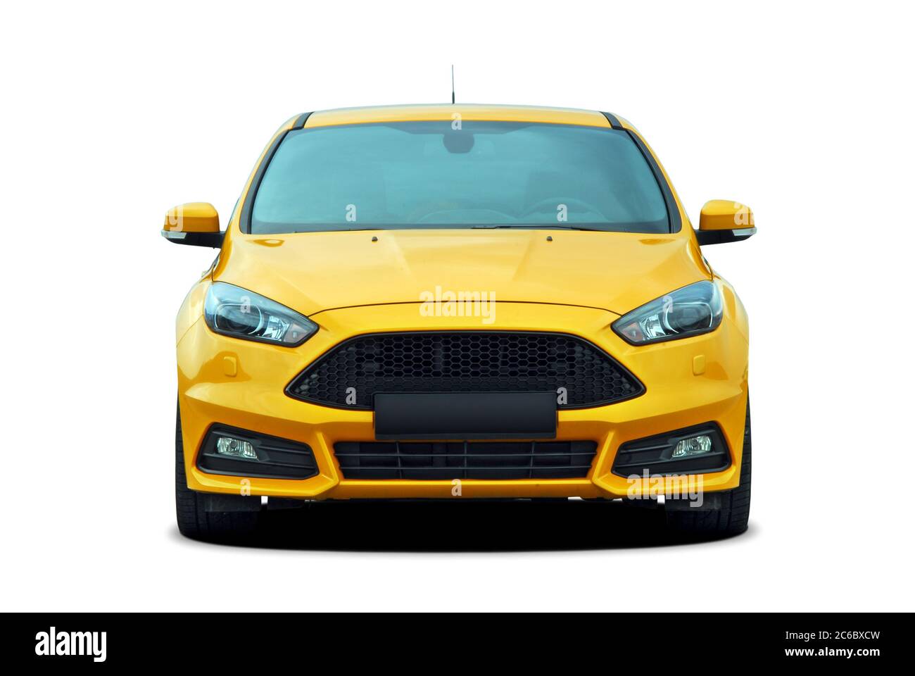 Sports car front view. Yellow sports car on white background Stock ...