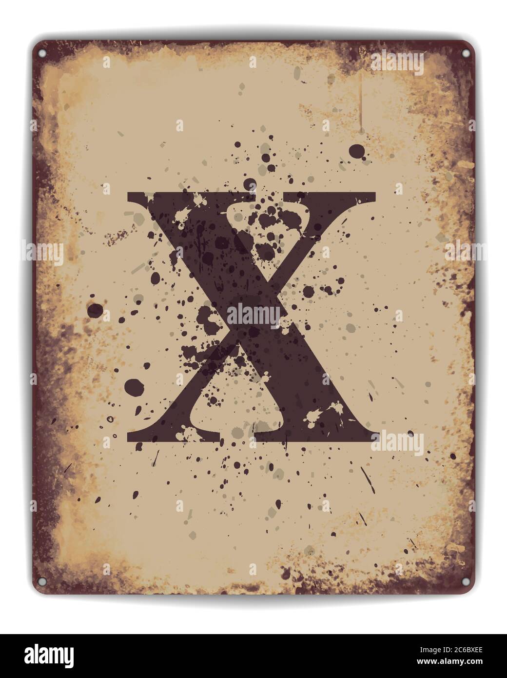 Retro tin plate style poster with capital letter X monogram. EPS10 ...