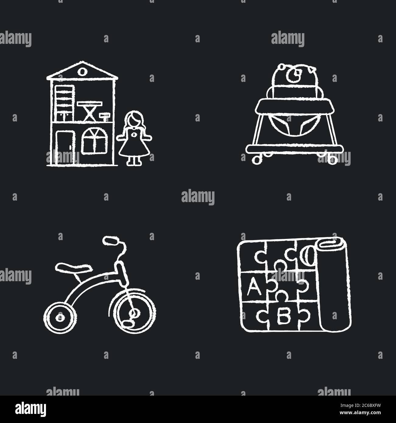 Motor skills development chalk white icons set on black background ...