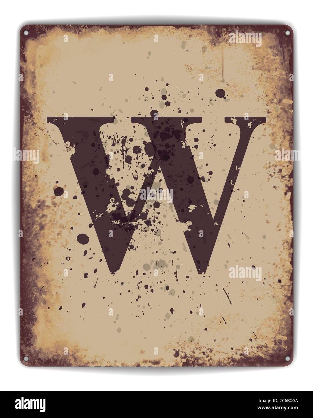 Retro tin plate style poster with capital letter W monogram. EPS10 ...