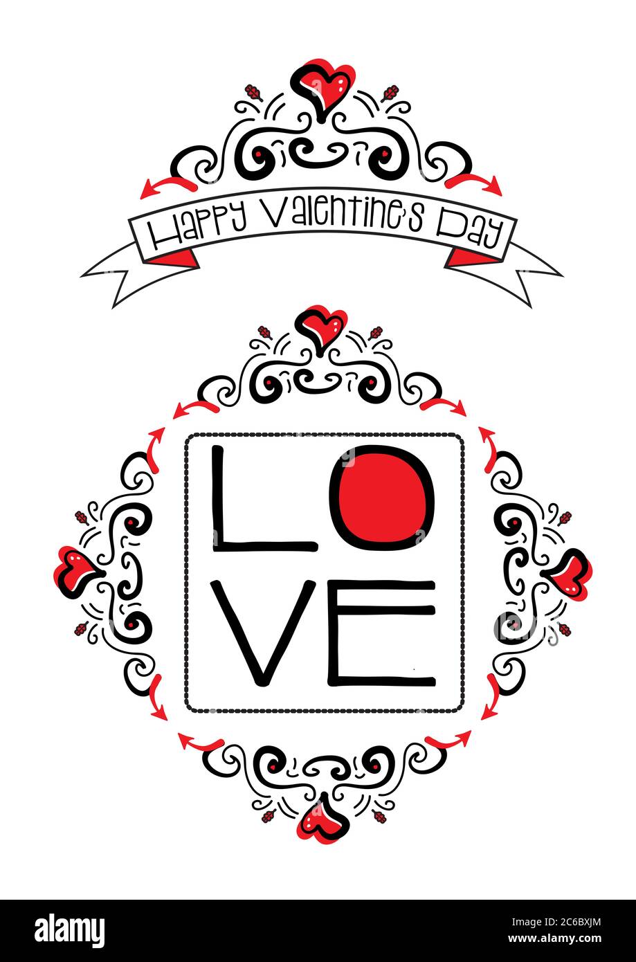 Happy Valentine's Day hand drawn doodles and frame. EPS10 vector format ...