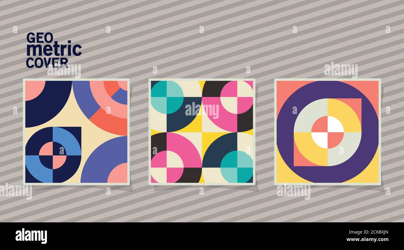geometric vintage cover and multicolored frames set design, shape and ...