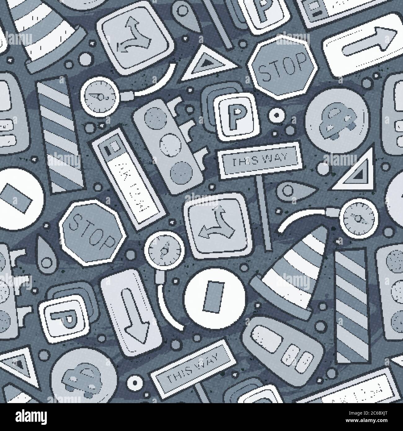 Cartoon cute hand drawn Automotive seamless pattern Stock Vector Image ...