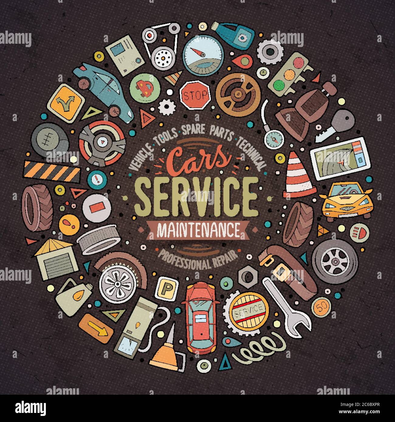 Vector set of Automotive cartoon doodle objects Stock Vector Image ...